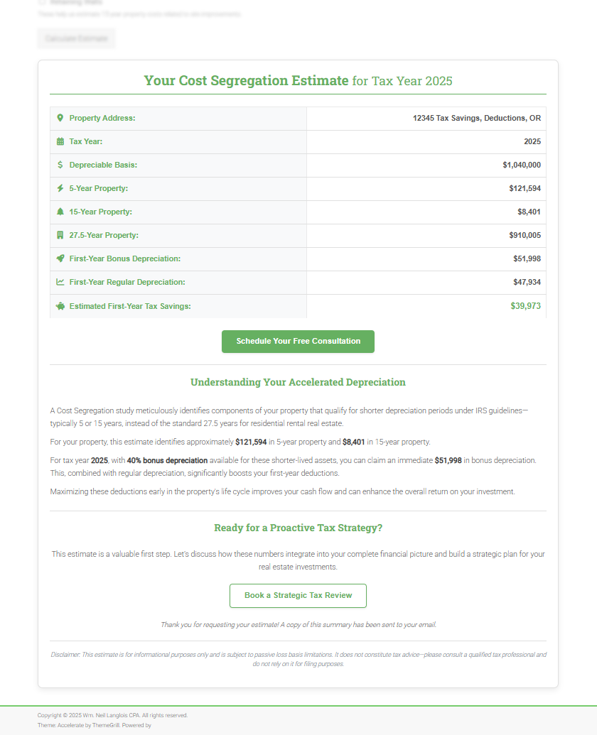 Cost segregation summary | Wm. Neil Langlois CPA